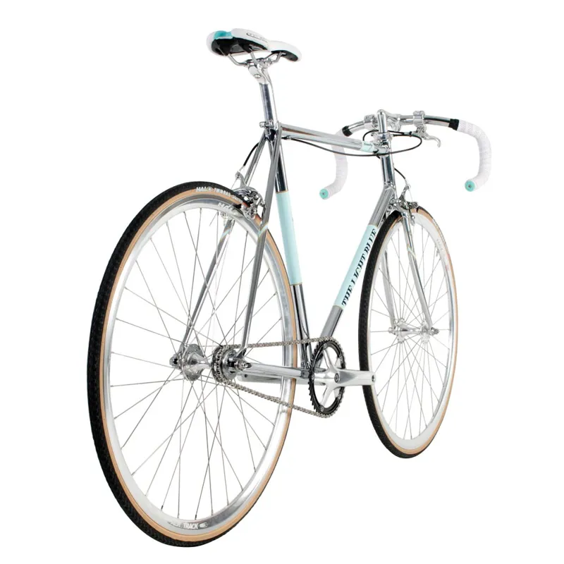 The Light Blue Trinity Pista Retro Track Bike in Chrome